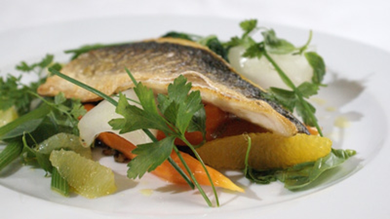 Fillet of Sea Bass with Wild Rice and a Citrus Vin