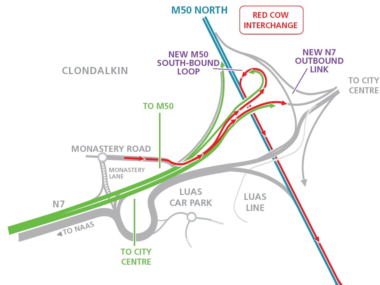 New layout at M50's Red Cow interchange