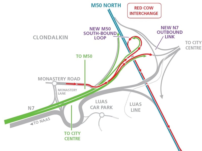 New layout at M50's Red Cow interchange