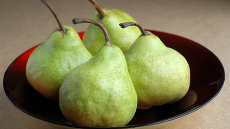 Poached Burgundy Pears with Pear Parfait & Sorbet