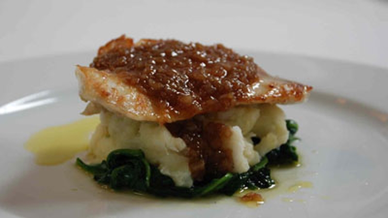 Turbot with a shallot confit and cod brandade