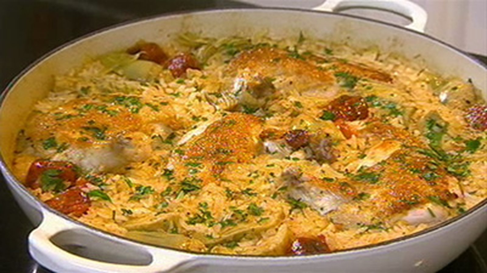 Neven's chicken and chorizo rice bake
