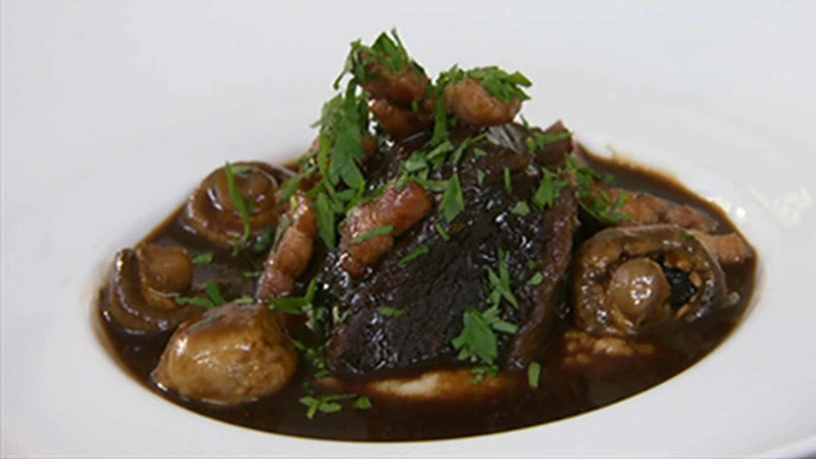 Braised Beef Cheek with Smoked Bacon