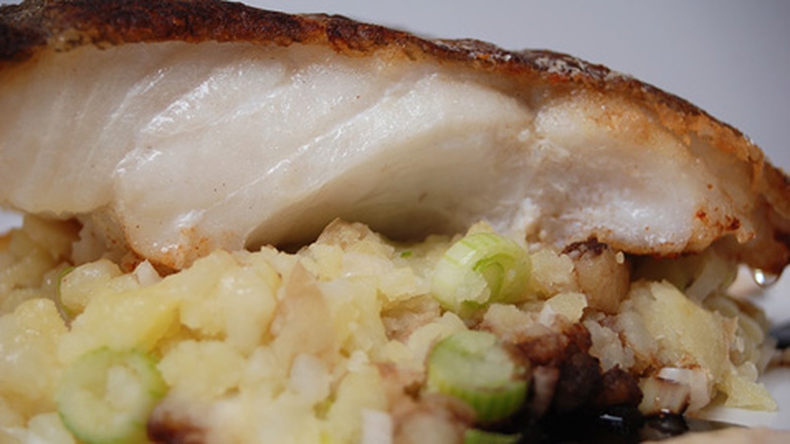 Seared Cod Fillet, Crushed Potato with Scallions,