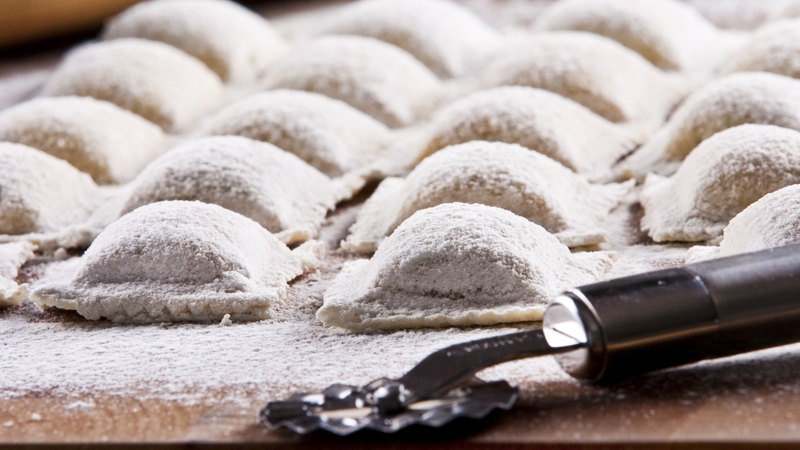 Prawn Ravioli in Prosecco and Saffron Bisque
