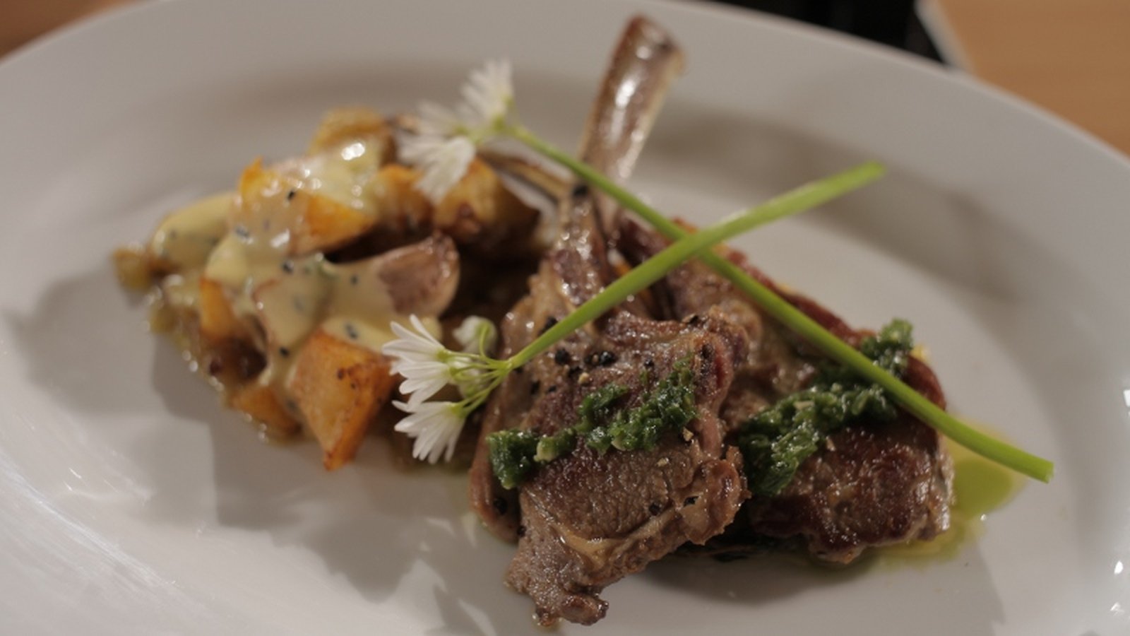 Surf 'N' Turf: Grilled lamb chops & garlic pesto