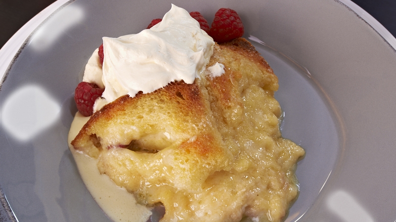 White Chocolate and Raspberry Bread and Butter Pud