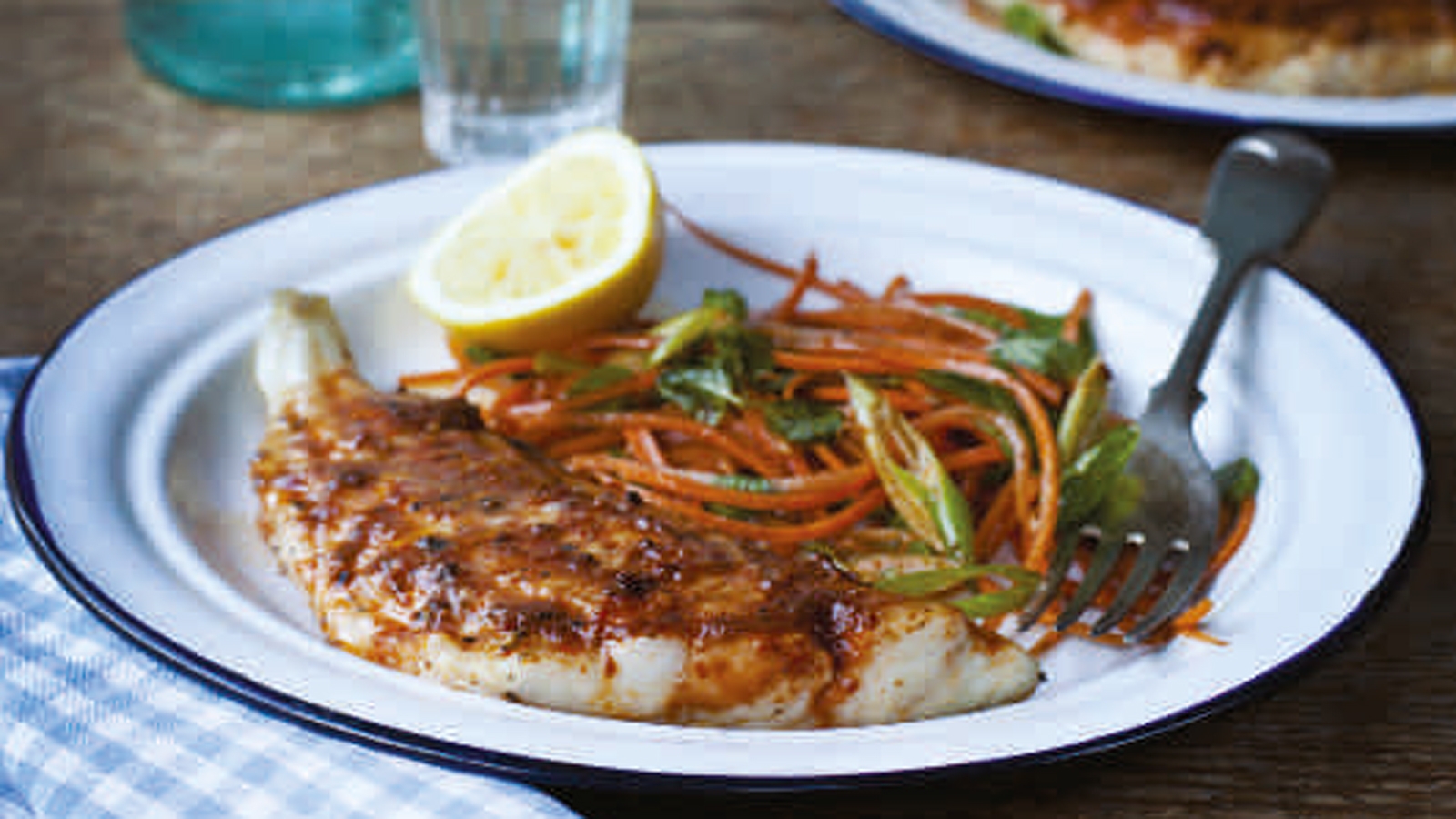 Harissa fish with carrot and mint salad