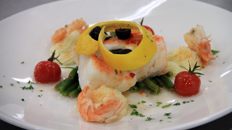 Cartoccio of cod medallion in garlic and sage butter sauce