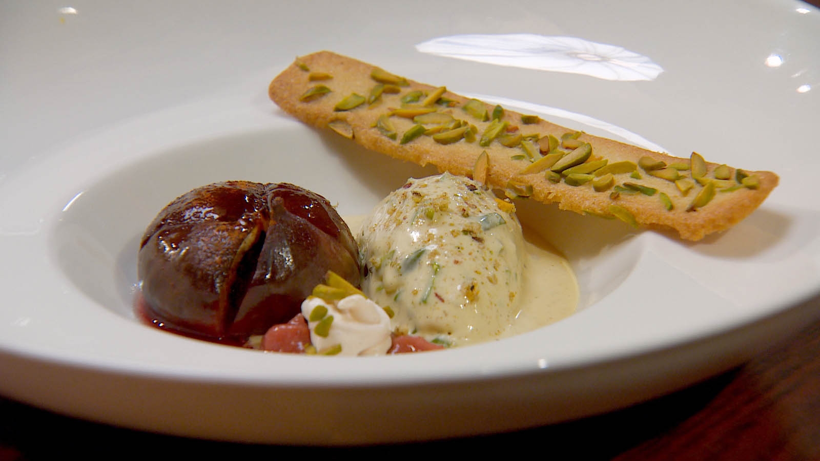 Roasted figs in port, fig puree with orange zest a