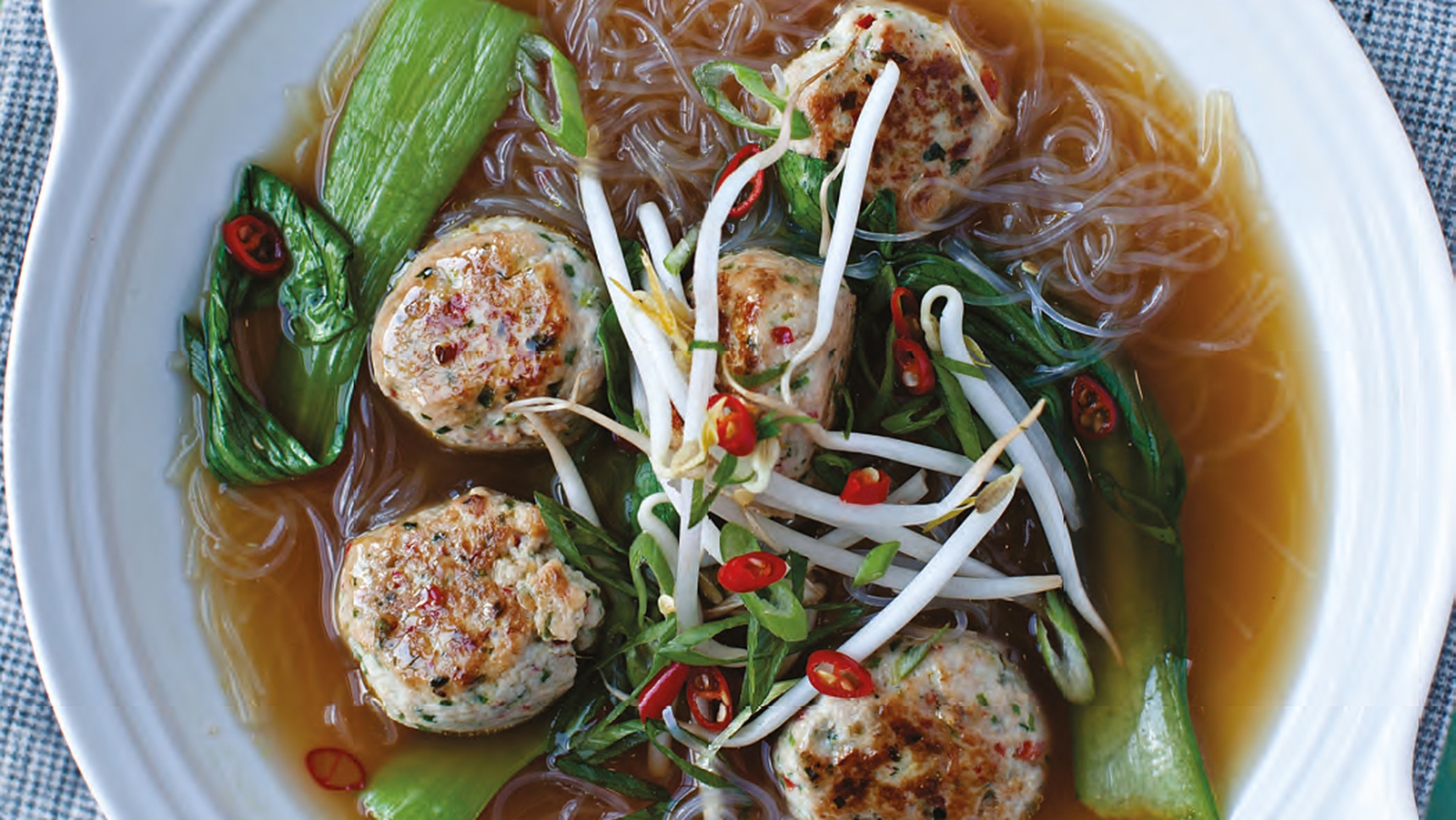 Vietnamese Pho with Chicken Dumplings and Pak Choy