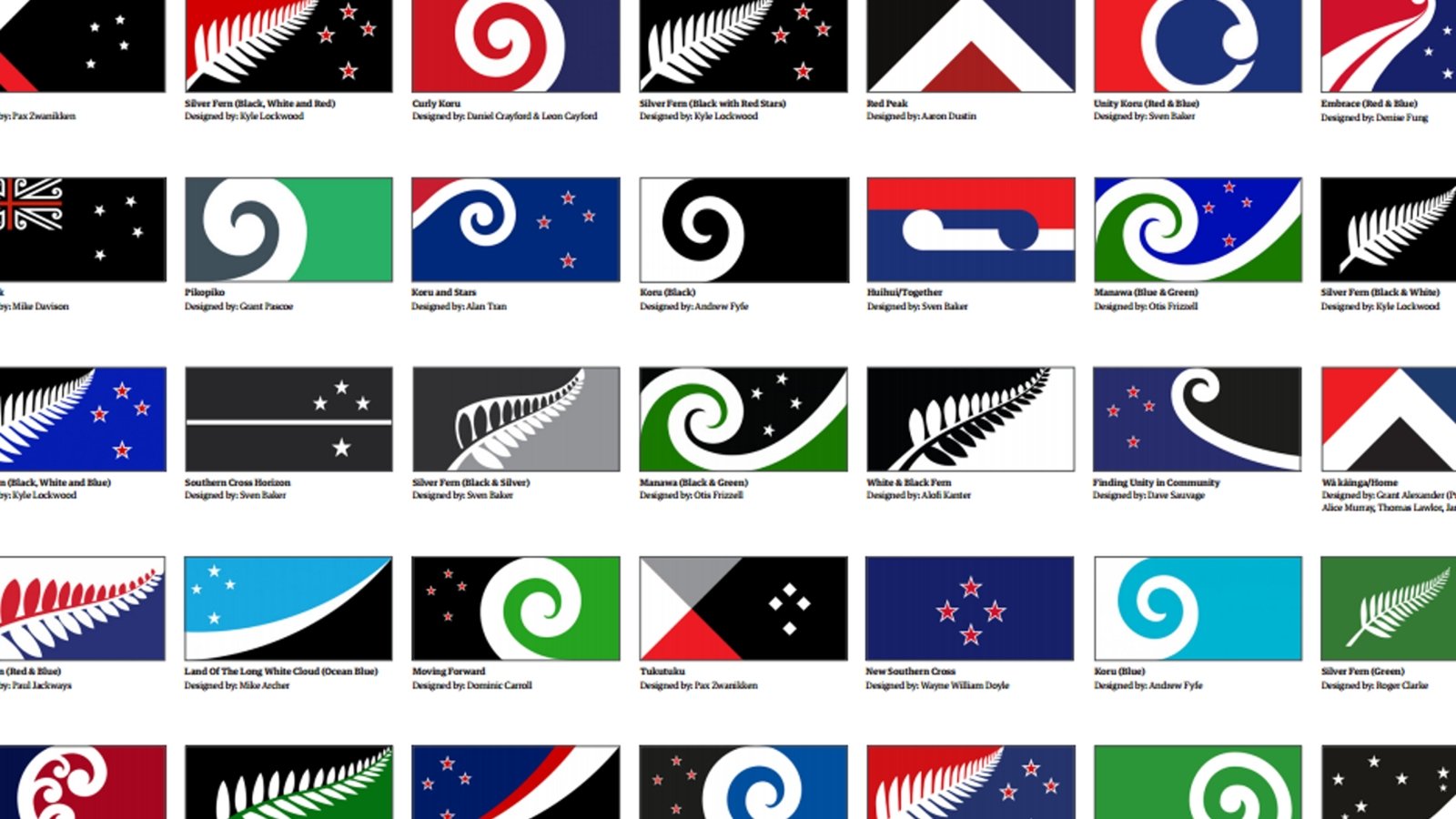 40 potential designs for New Zealand's new flag