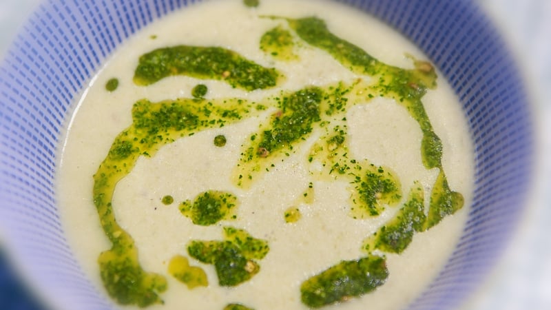 Rachel Allen's Potato Soup, Kale & Hazelnut Pesto