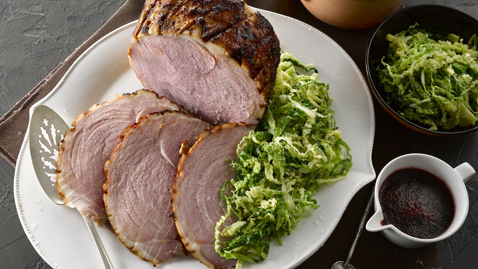 Sticky Glazed Ham Fillet, Champ, Redcurrant Sauce