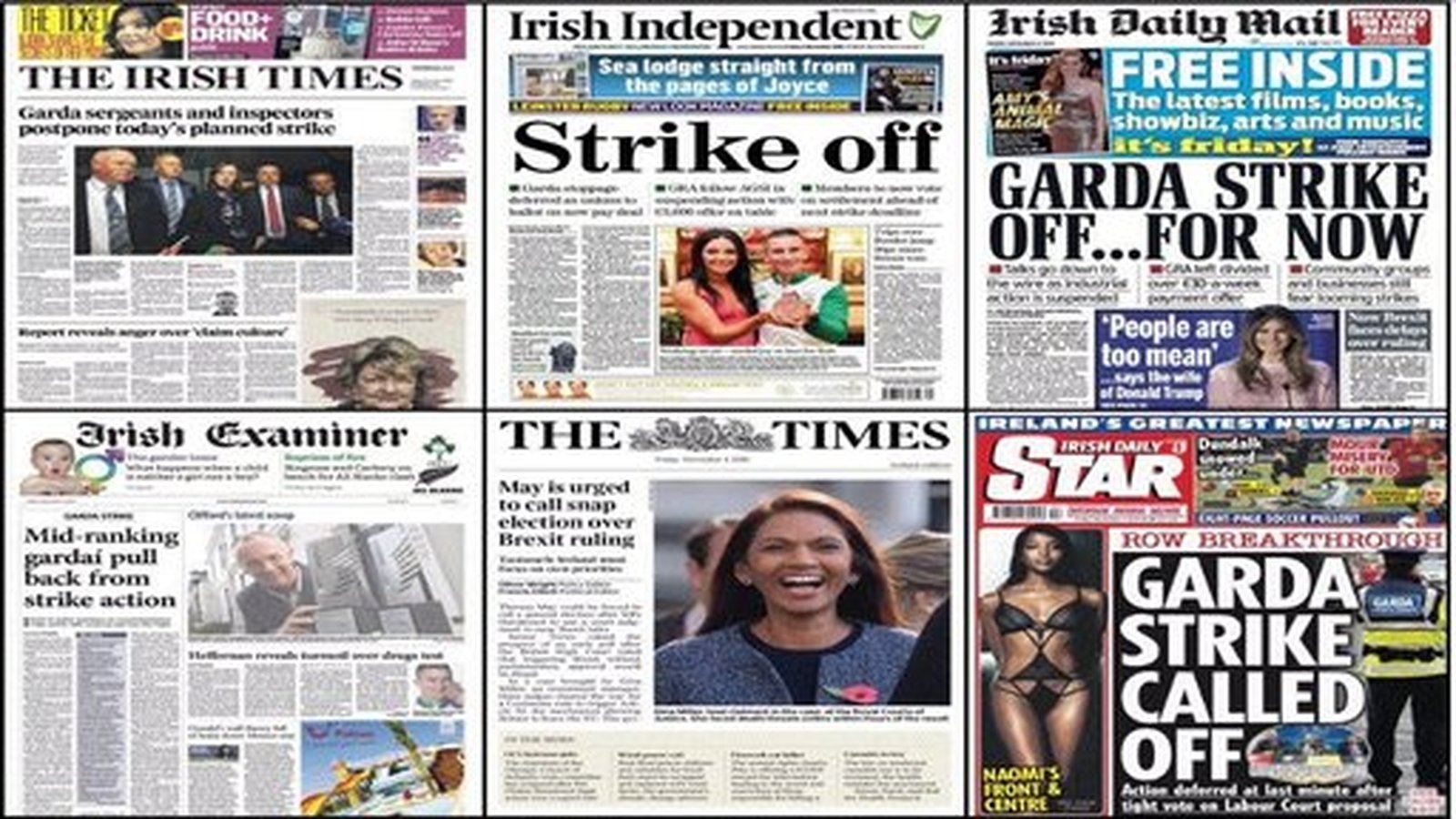 Newspaper headlines: Garda strike and Insurance claims