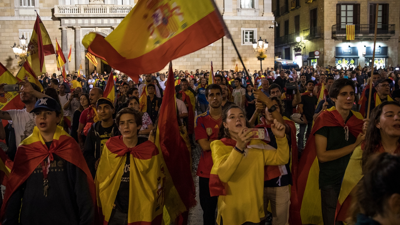 Pro-Spanish unity demonstrators gather in Barcelona