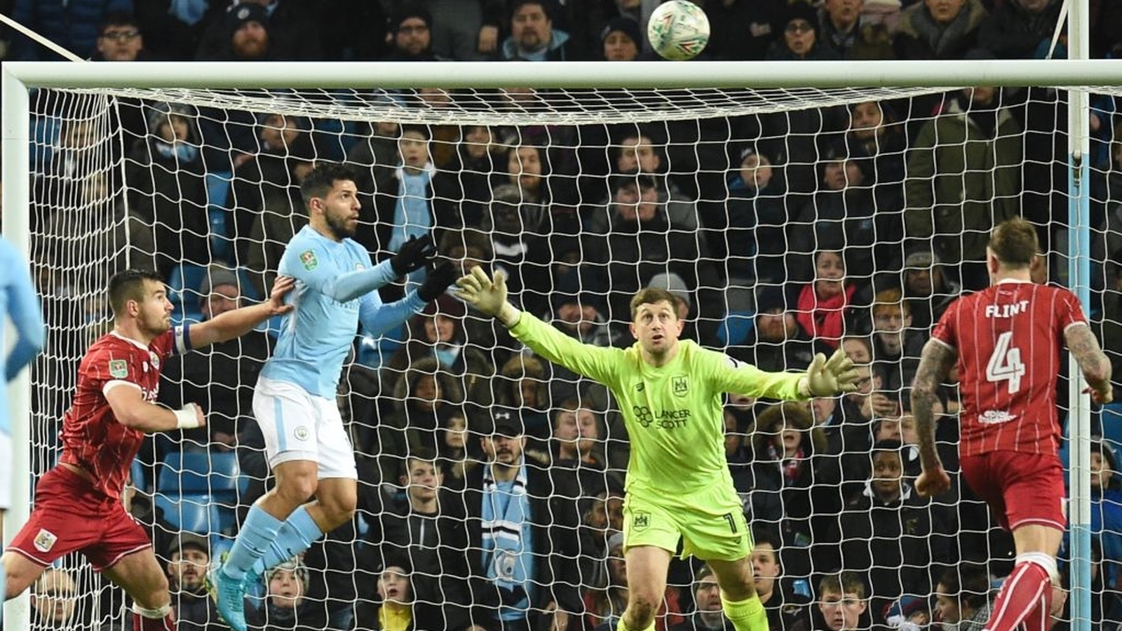 Aguero swoops to deny Bristol first-leg draw