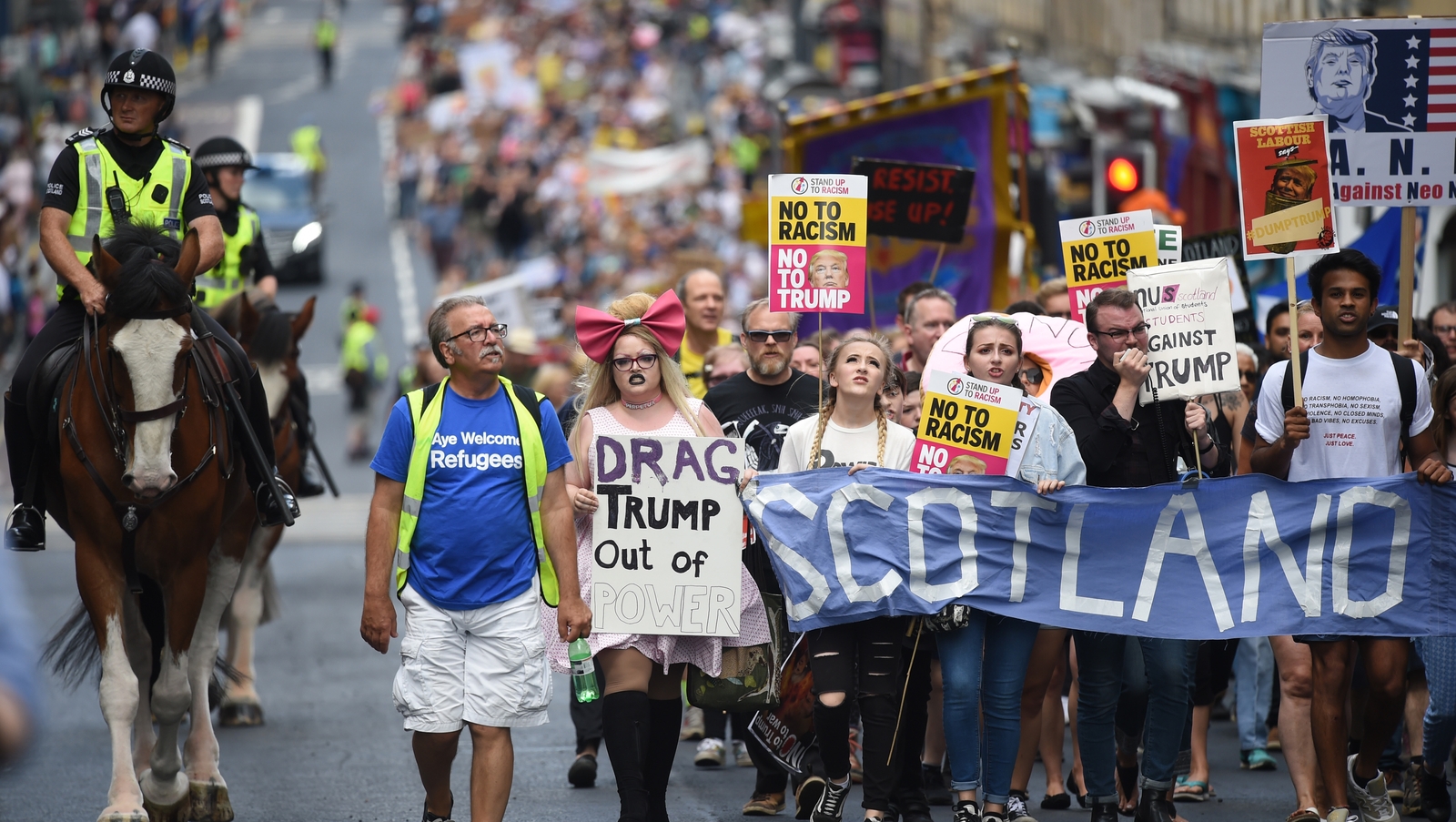 Thousands protest against Trump visit in Scotland