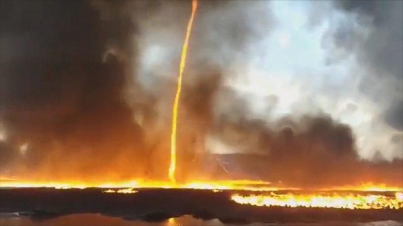 'Firenado' sweeps across factory field in England