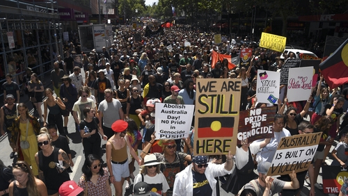 Thousands march in protest of national day in Australia