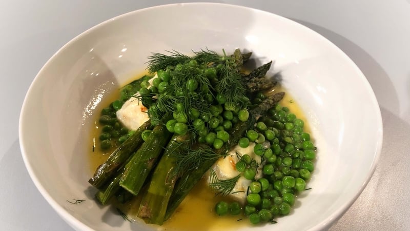 Hake with Peas, Asparagus and Lemon Butter :Today