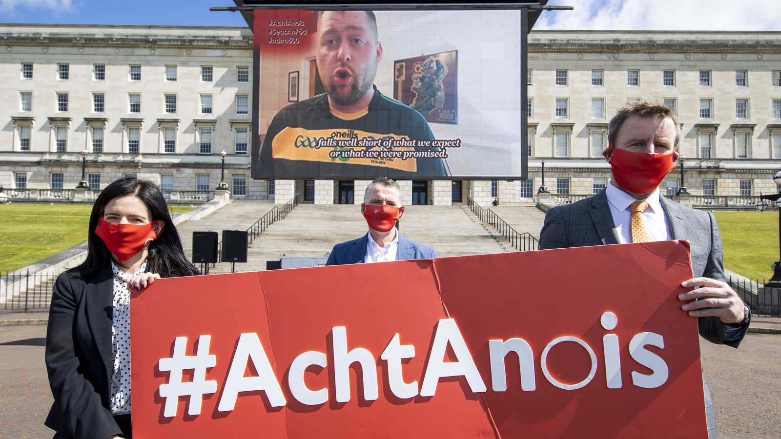 Irish language supporters hold protest at Stormont