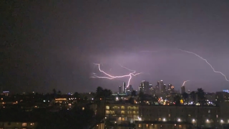 Fork-lightning streaks across LA night sky