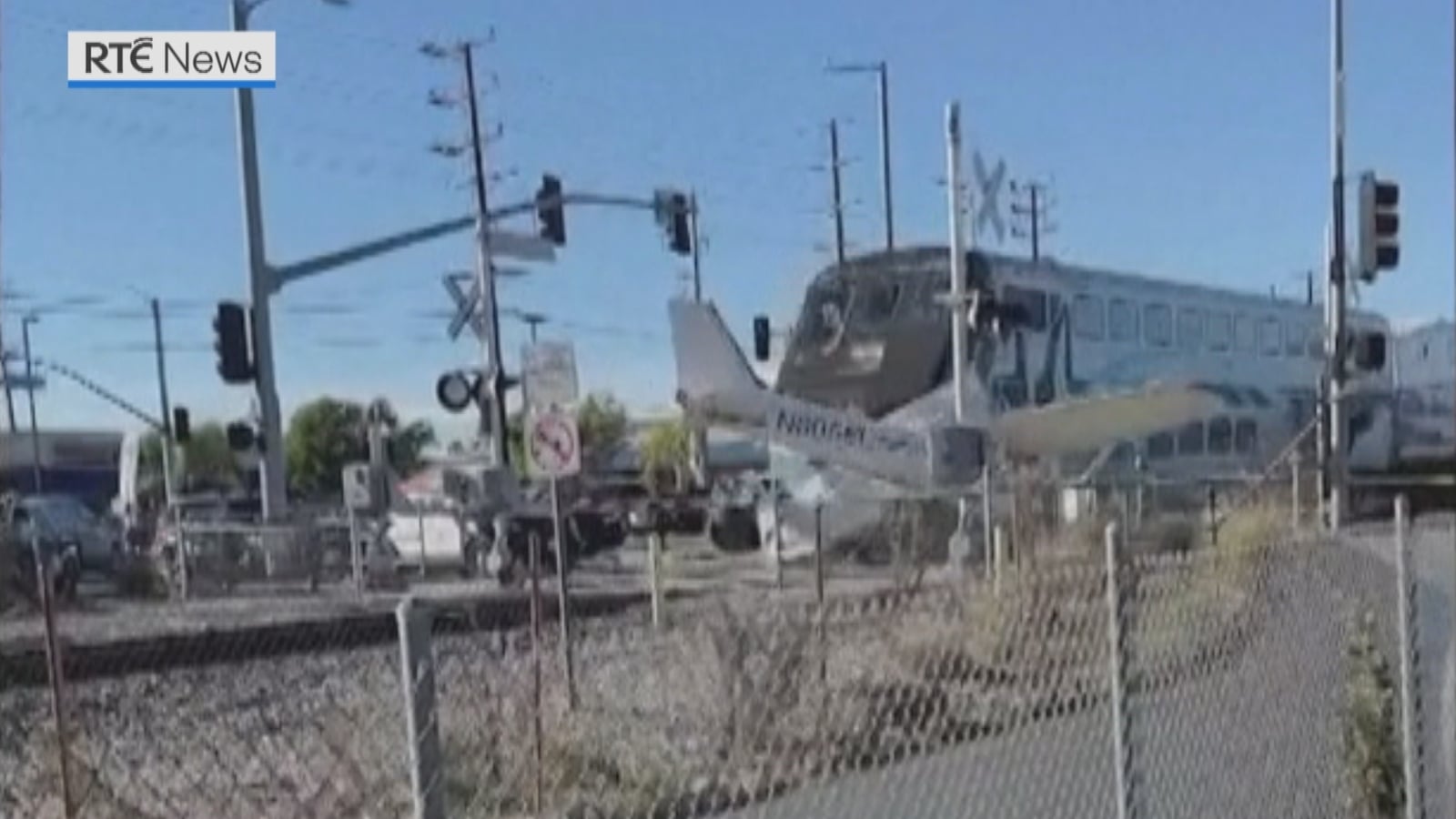 Train crashes into small plane on LA rail tracks