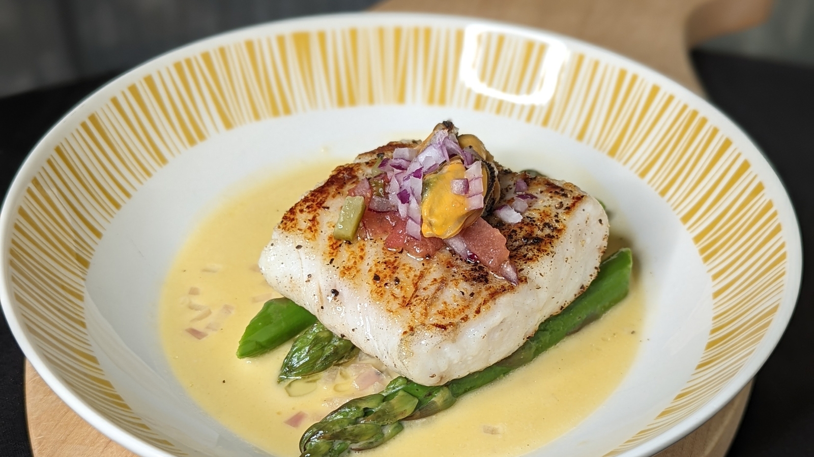 Derry Clarke's seared hake & asparagus spears