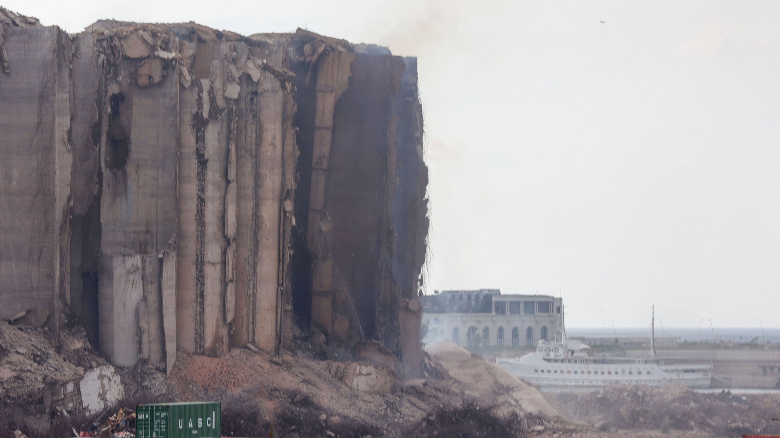 Beirut's blast-damaged grain silos partially collapse