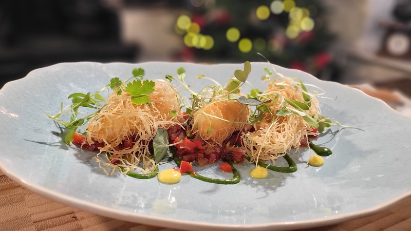 Neven's crispy Dublin Bay prawns with sauce vierge