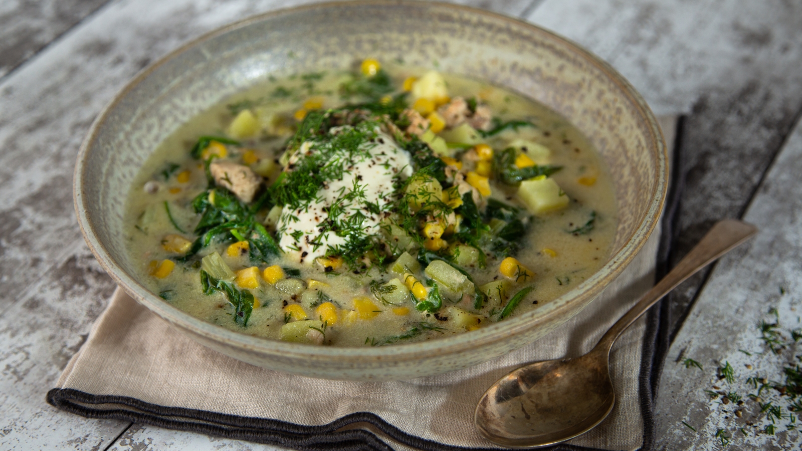 Salmon & sweetcorn chowder: OT