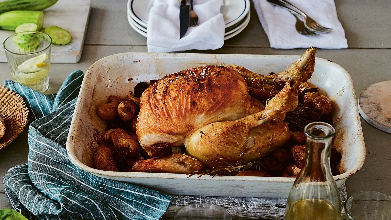 Emily Scott's roast chicken with chorizo & garlic