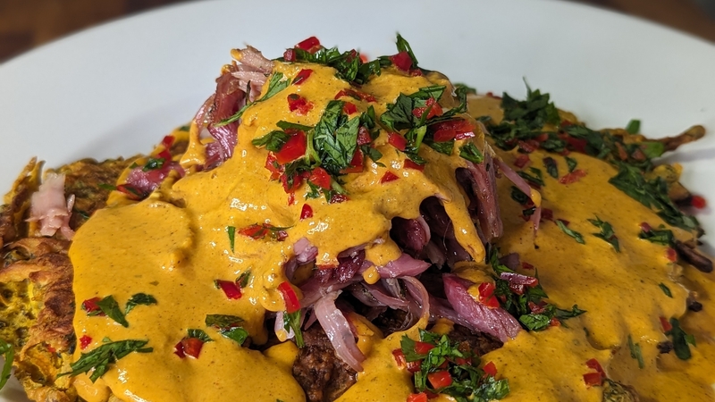 Arun's Bhaji Indian root veg fritter and ham hock