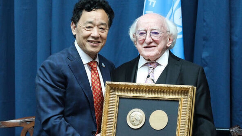 President Higgins awarded UN Agricola medal