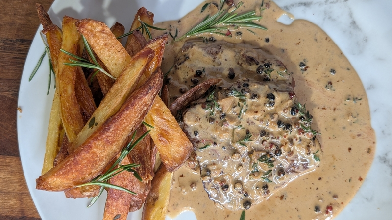 Kevin Aherne's steak frites with peppercorn cream