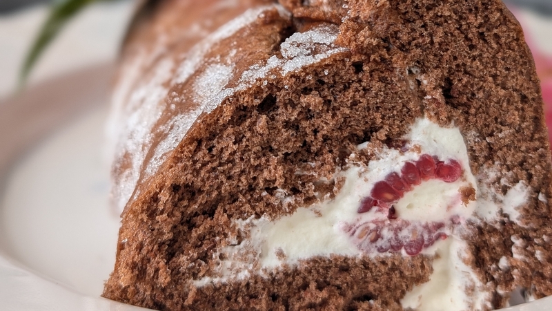 Eunice Power's chocolate roulade with raspberries