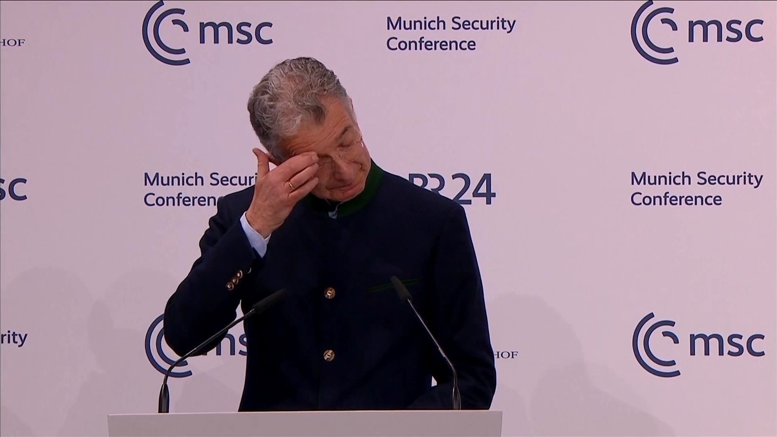 Watch: Emotional Munich security chair tears up at event